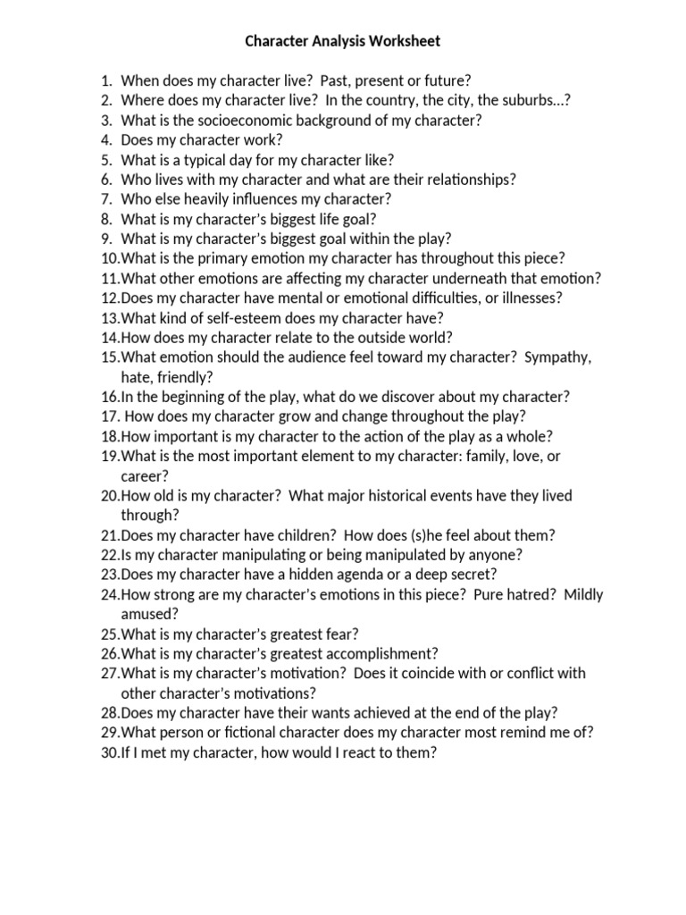 Character Analysis Worksheet Guide | PDF