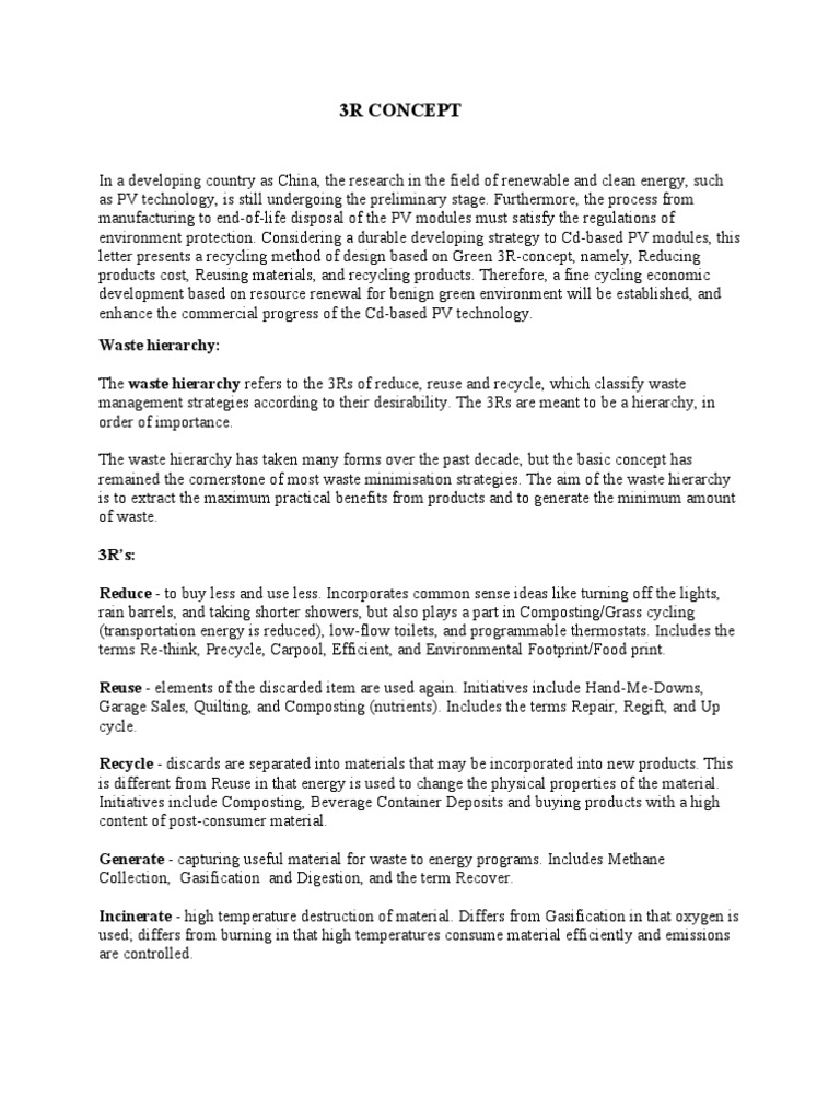 3r Concept | PDF | Reuse | Recycling