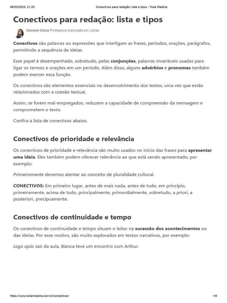 Conectivos para Redação - Lista e Tipos - Toda Matéria | PDF