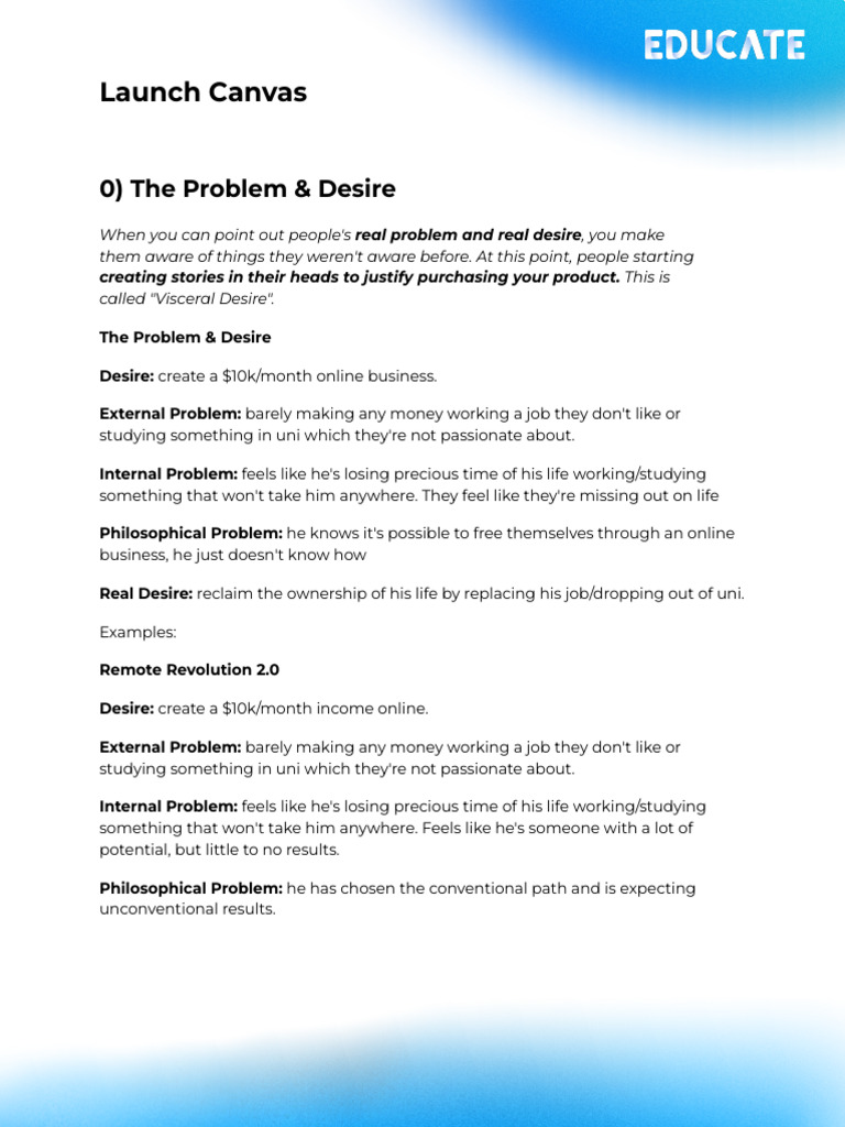 Launch Canvas: 0) The Problem & Desire | PDF | Knowledge
