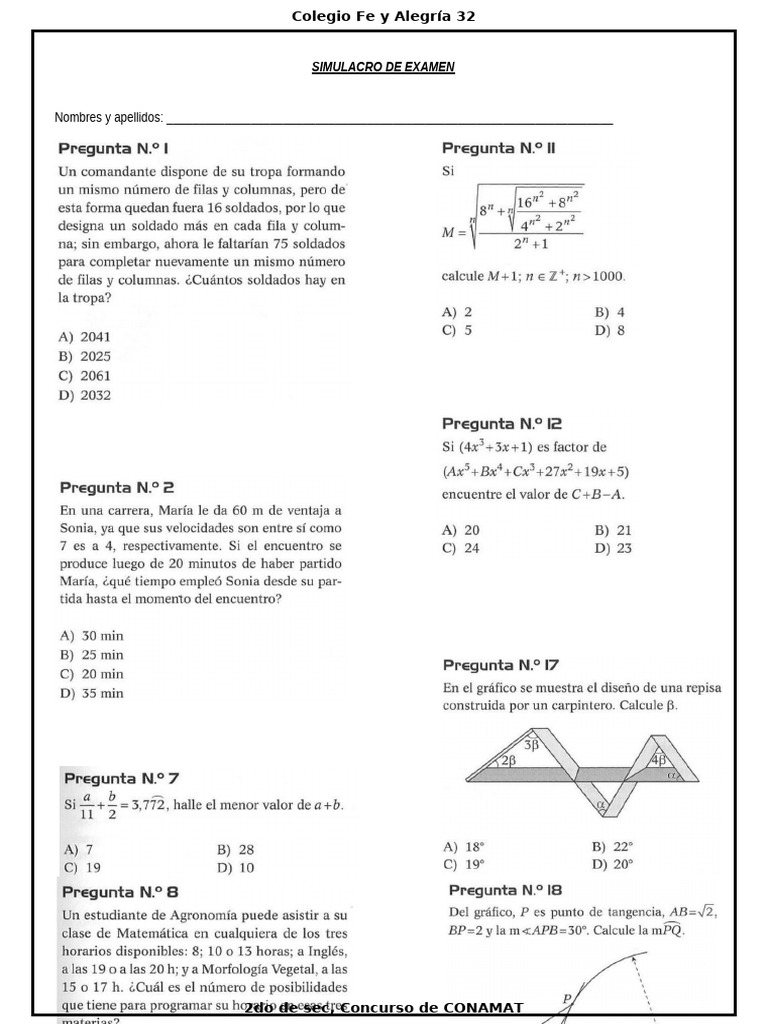 Simulacro de Examen Conamat | PDF