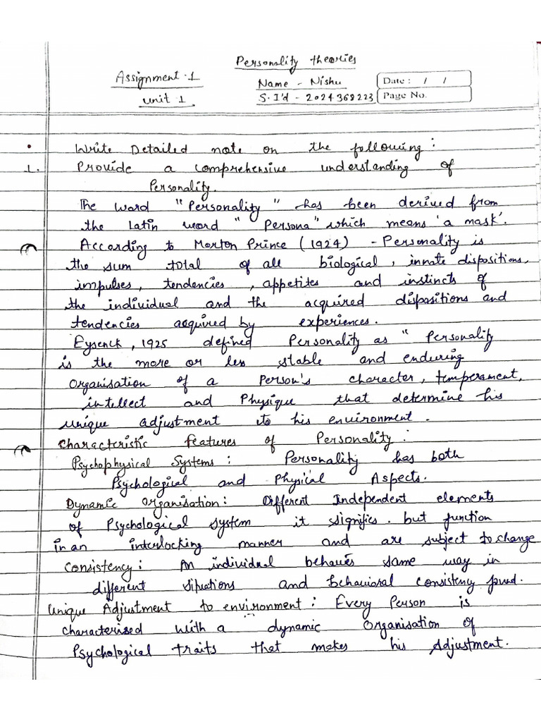 Personality Theories Assignment 1 | PDF