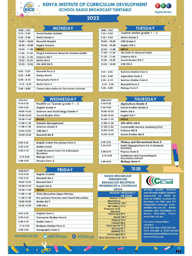 2022 KICD Radio English Service Timetable Final | PDF