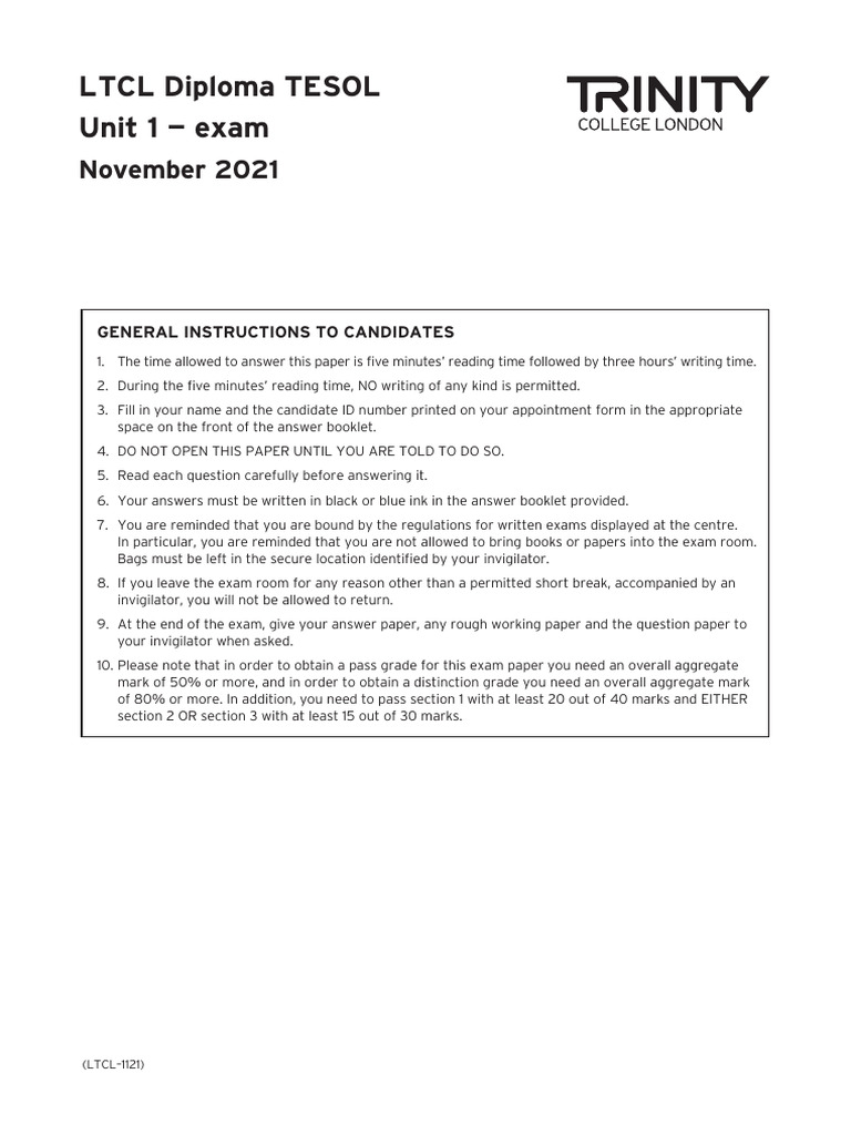 DipTESOL Unit 1 Exam Paper - November 2021 | PDF | Teachers | Behavior ...
