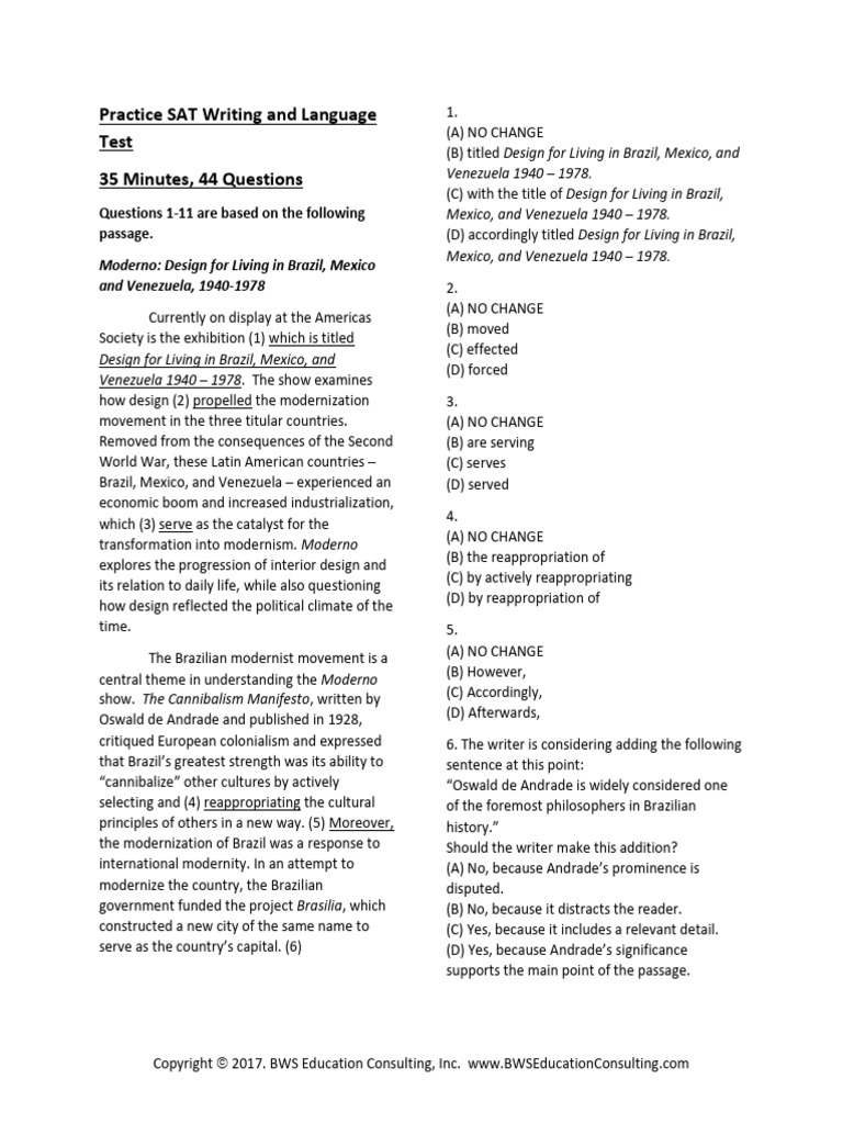 Practice SAT Writing and Language Test | PDF