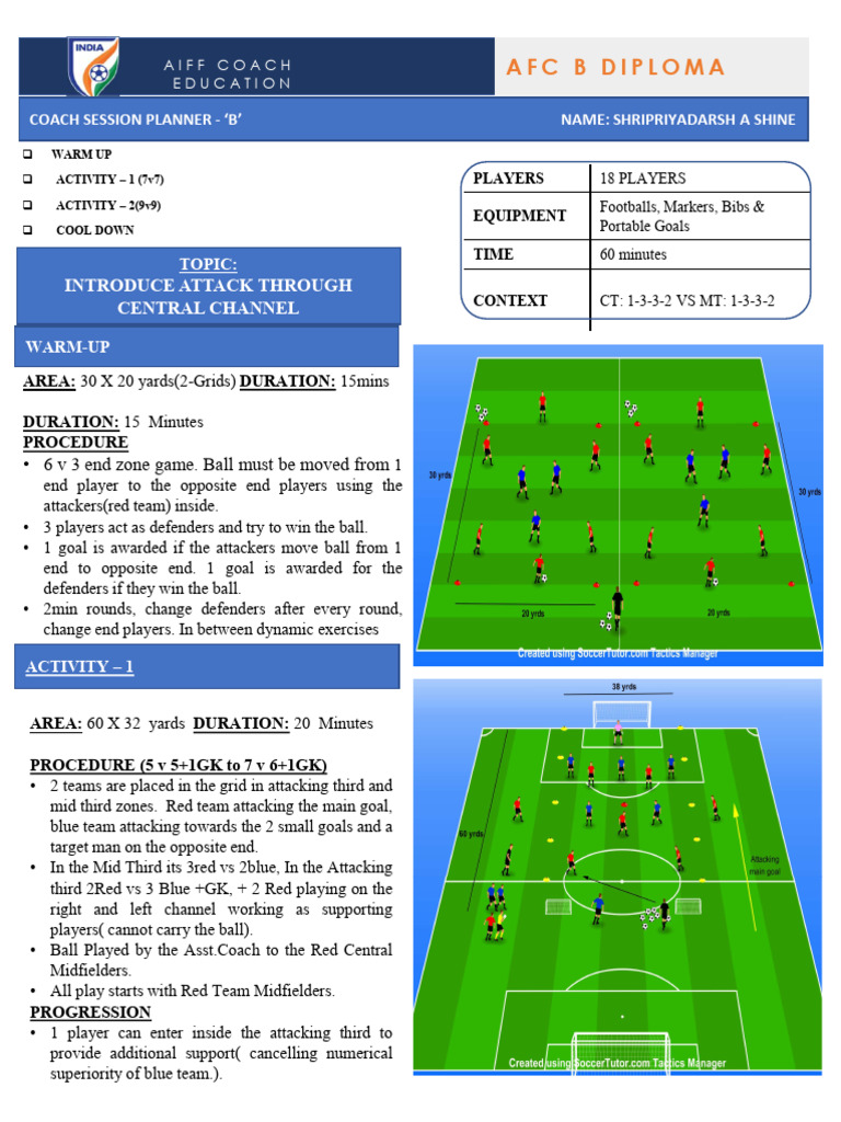 Central Channel Attack Session Plan | PDF | Team Sports | Sports