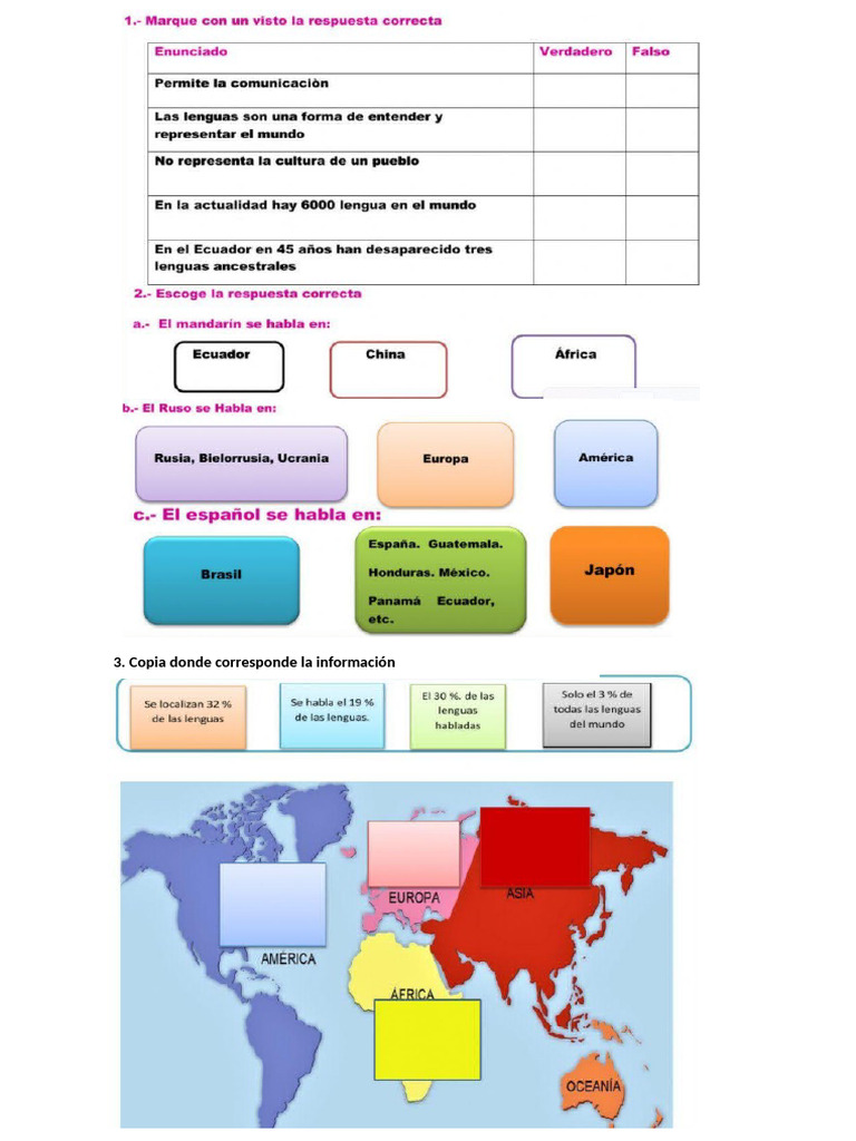 Actividad Sobre Las Diferentes Lenguas Del Mundo | PDF
