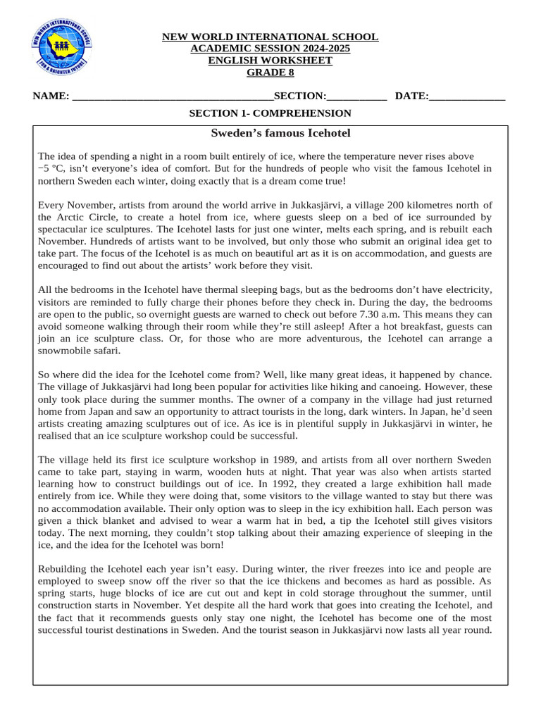 revision worksheet grade 8 english (1) | PDF