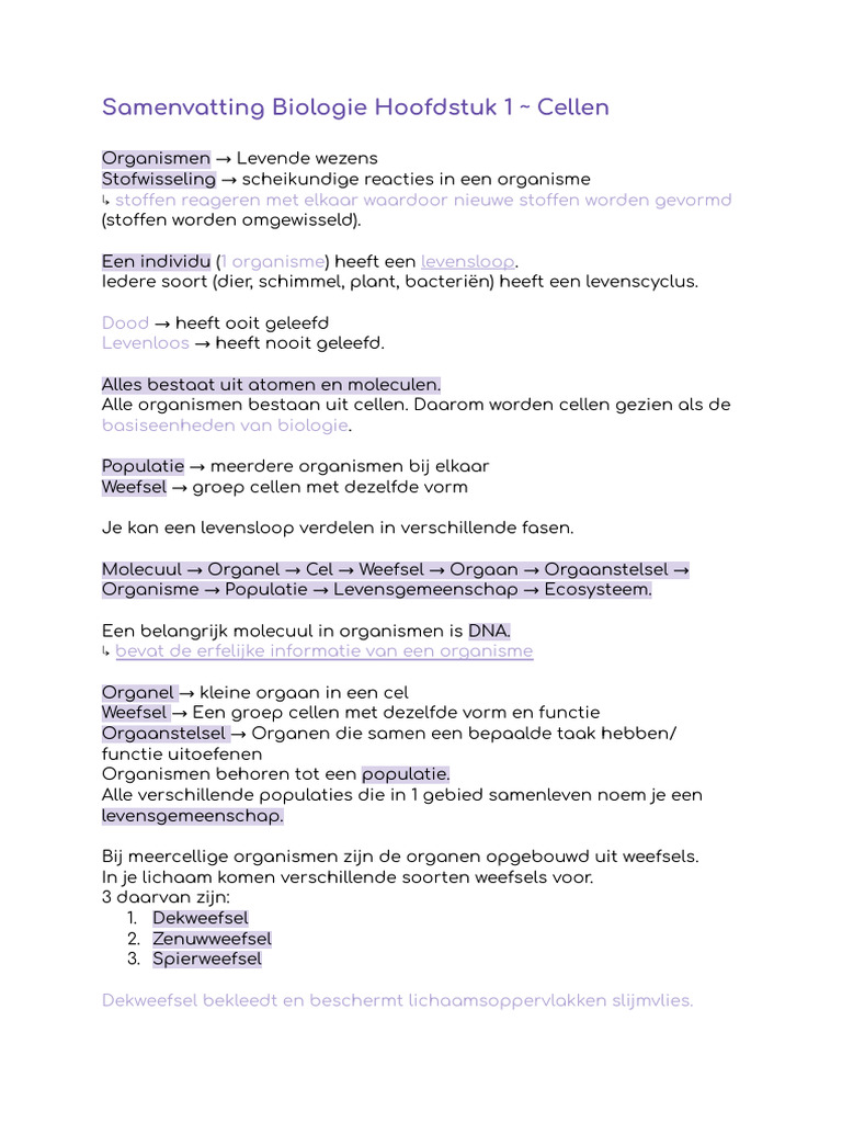 Biologie Samenvatting / Leerdoelen | PDF