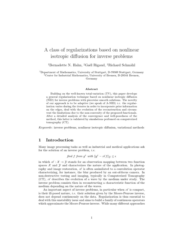 A Class of Regularizations Based On Nonlinear | PDF | Inverse Problem | Limit (Mathematics)