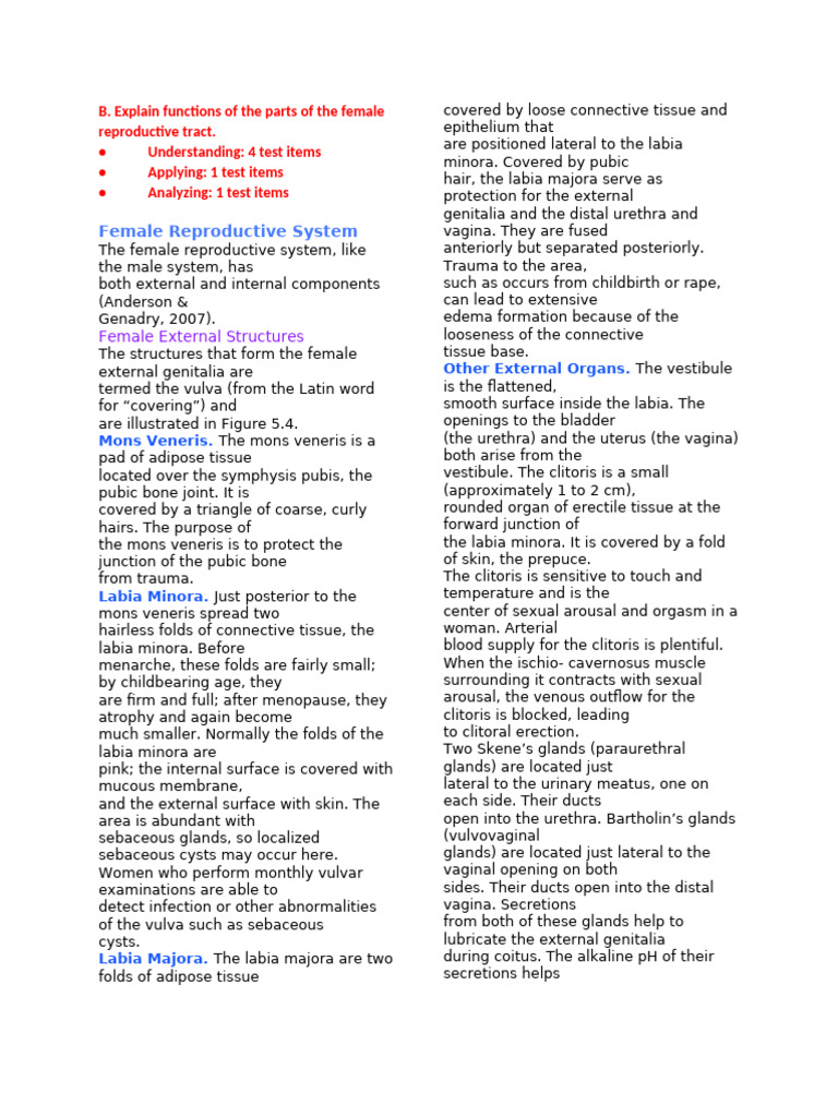 Functions of Female Reproductive Parts | PDF | Menstrual Cycle | Uterus