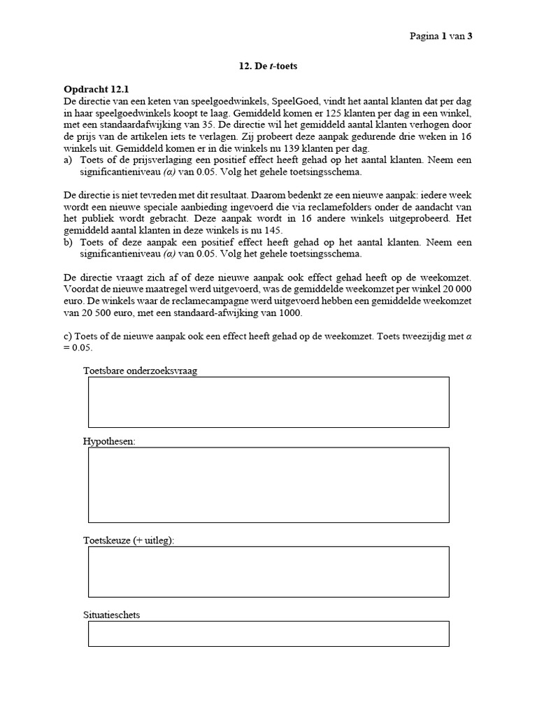 Opdrachten 12 T-Toets | PDF