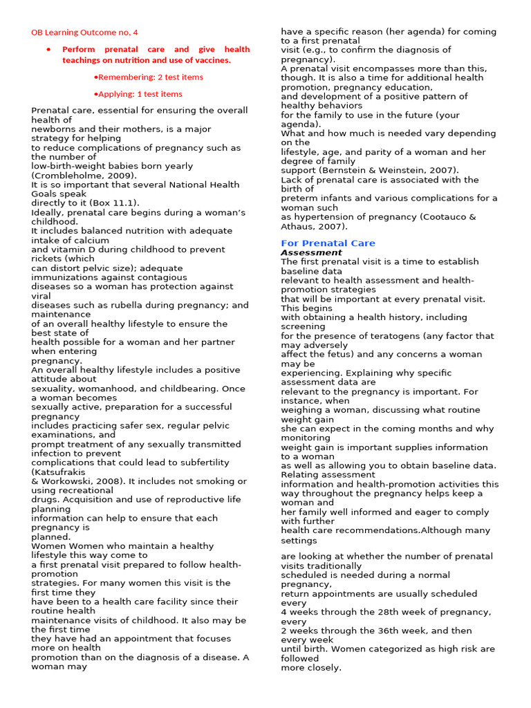 4.prenatal Health Teachings Ob Saber 2024 Lo 4 Study Guide | PDF ...