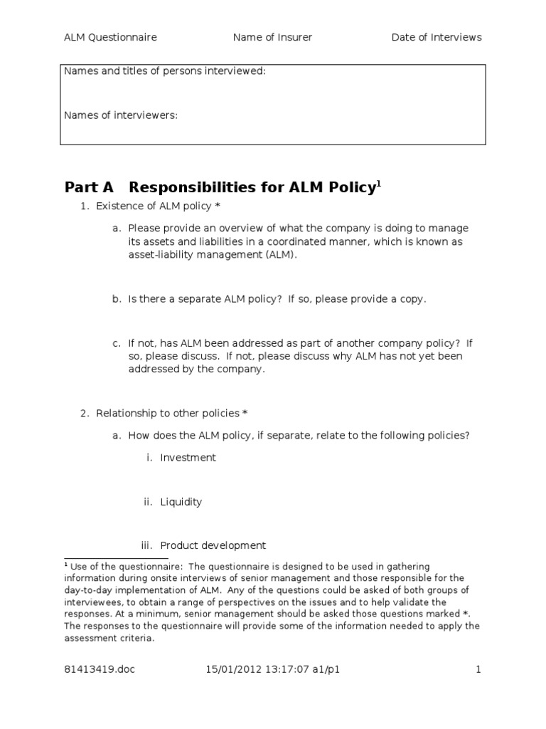 Asset Liability Management Questionnaire | PDF | Asset Liability ...