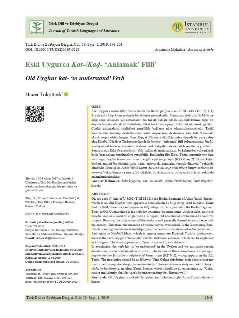 Eski Uygurca Kat - Kad - Anlamak Fiili | PDF | Languages Of Asia | Languages