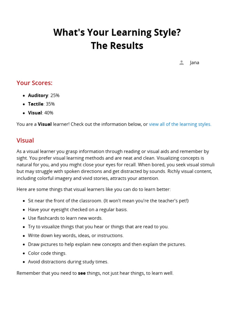 What's Your Learning Style - EducationPlanner | PDF | Self-Improvement