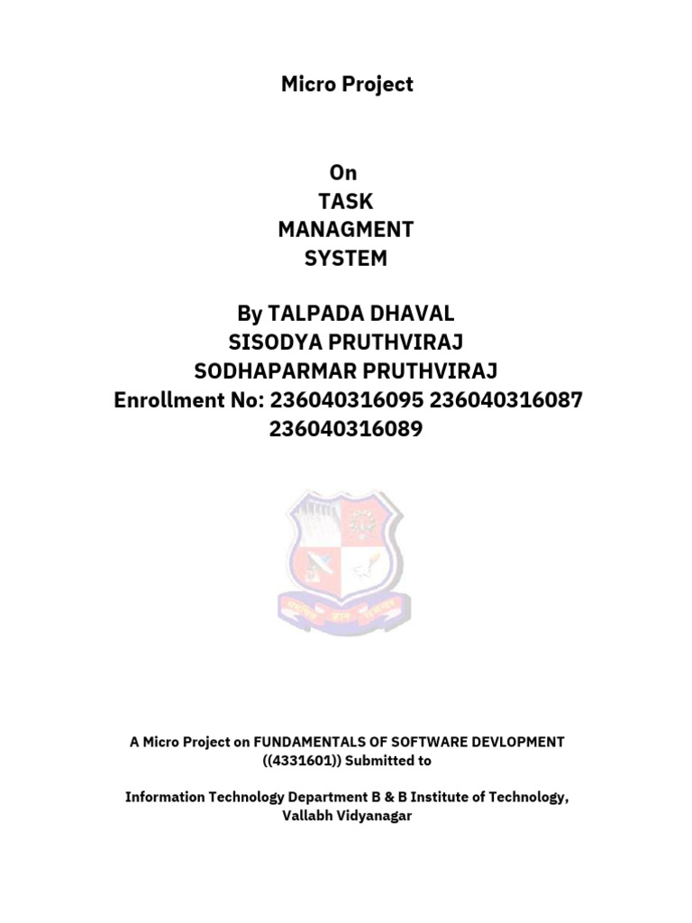 Task Management System Micro Project | PDF | Computing