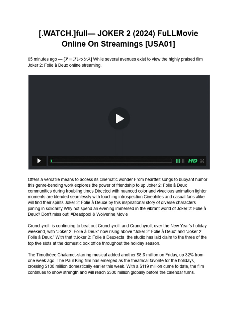 Joker 2: Folie à Deux Streaming Guide | PDF | Video On Demand | Hulu