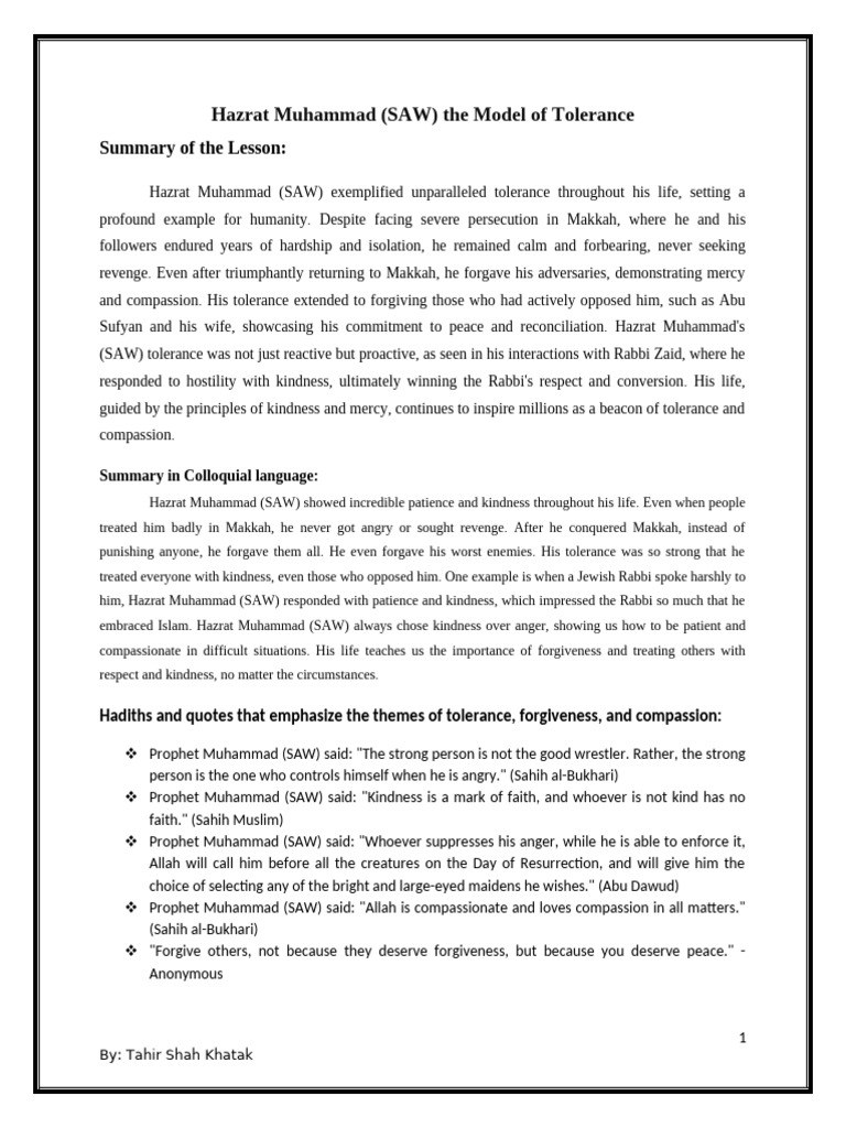 Hazrat Muhammad (SAW) The Model of Tolerance-1 | PDF | Muhammad ...
