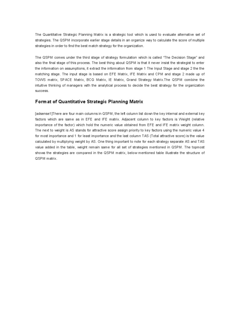 The Quantitative Strategic Planning Matrix Is A Strategic Tool Which Is ...
