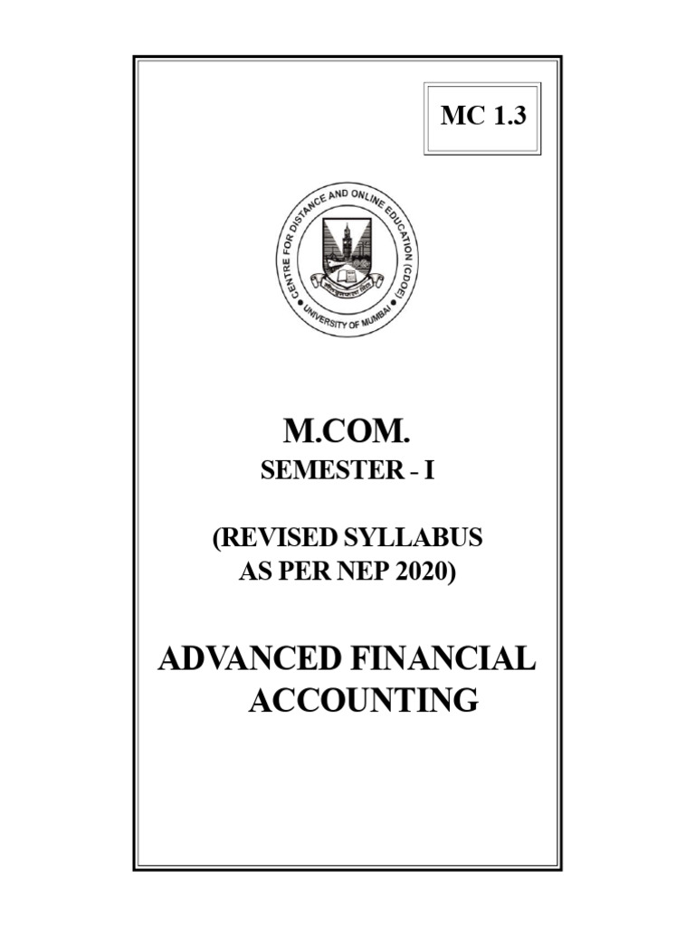 Advanced Financial Accounting Syllabus | PDF | Banks | Reserve Bank Of ...