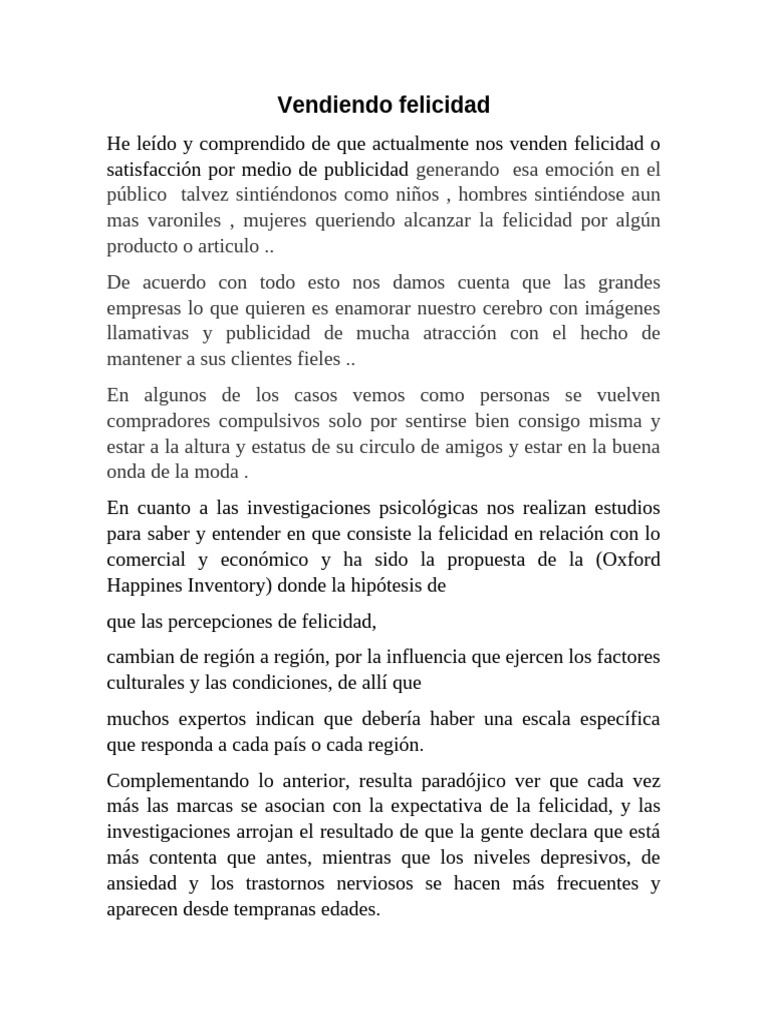Vendiendo Felicidad Melissa | PDF | Felicidad | Publicidad