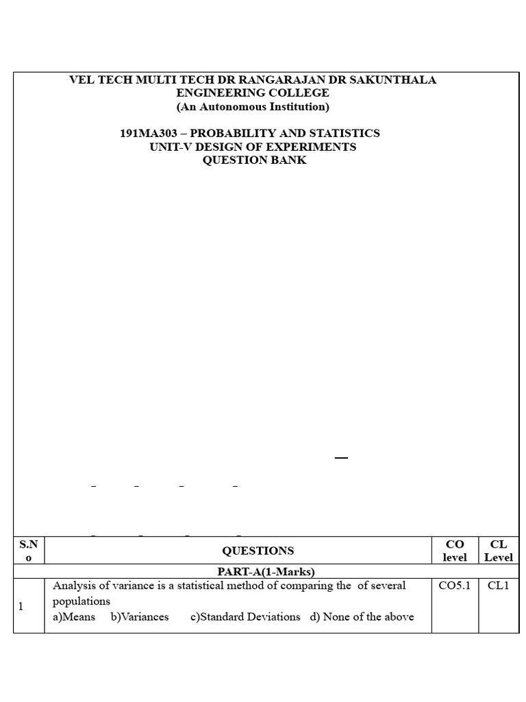 191MA303 - P-S Unit 5 | PDF | Errors And Residuals | Variance
