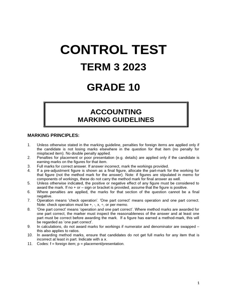 Grade 10 Control Test 2023 - T3 MG | PDF | Income | Expense