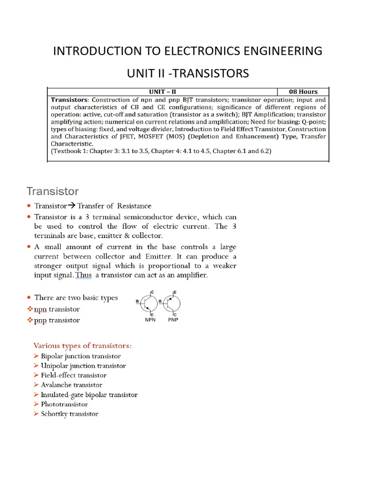Unit 2 Notes(24ELN) | PDF | Bipolar Junction Transistor | Field Effect ...