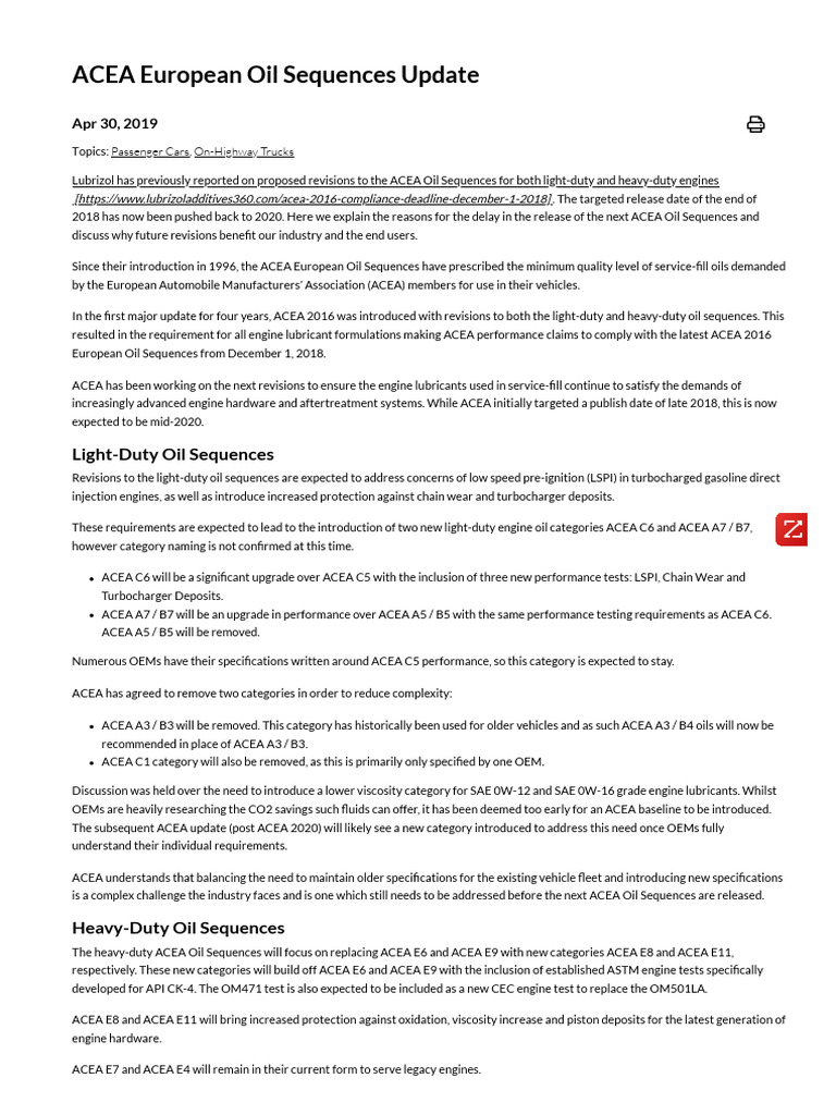 ACEA European Oil Sequences Update | PDF | Motor Vehicle | Vehicles