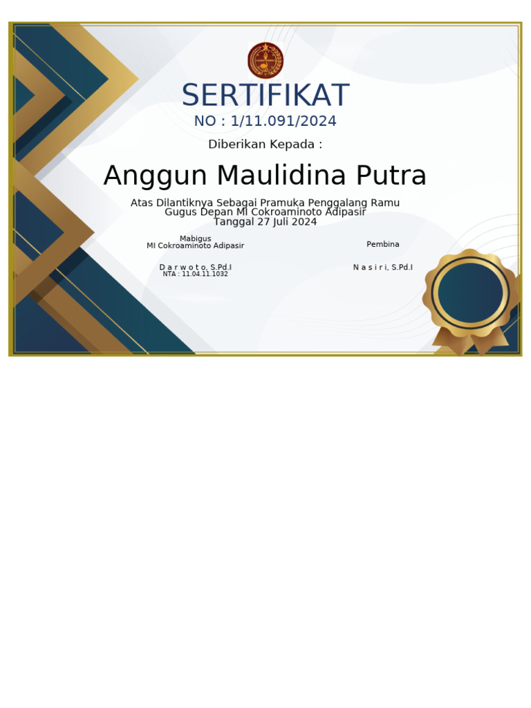 Sertifikat Lulus Penggalang Ramu | PDF