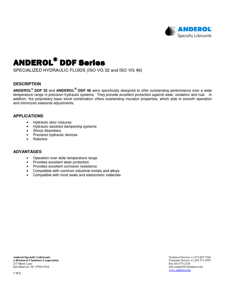 ANDEROL DDF Series Datasheet | PDF | Viscosity | Materials