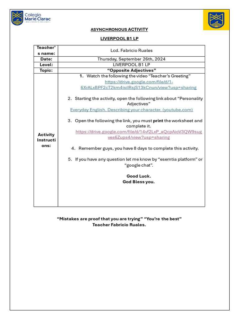 Asynchronous Activity Liverpool B1 | PDF | Language Arts & Discipline