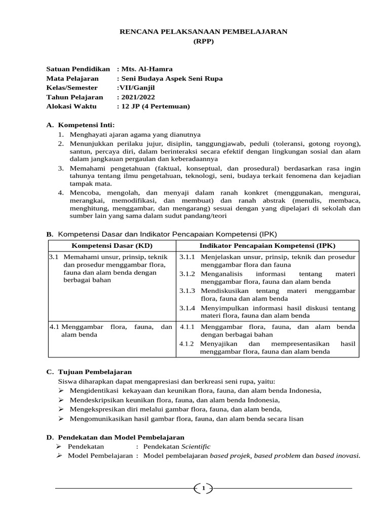 RPP Seni Rupa Kelas VII Semester Ganjil | PDF