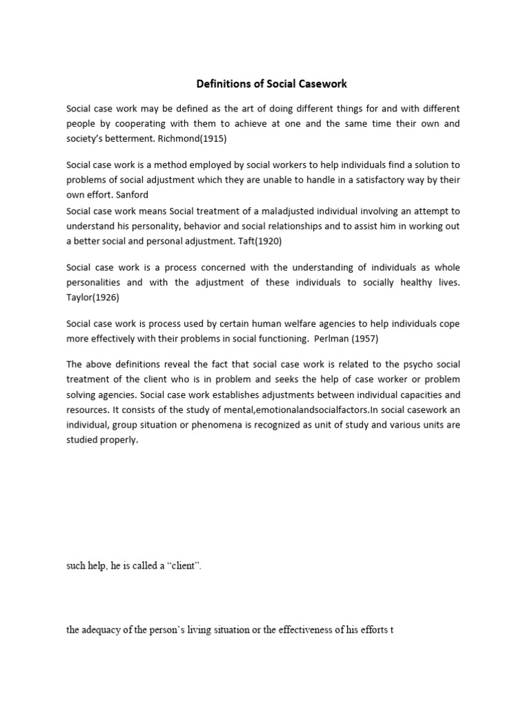 Definitions of Social Casework | PDF | Psychological Concepts ...