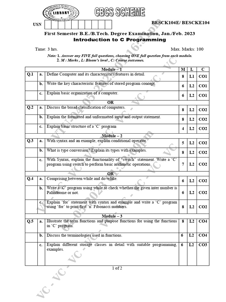 BESCK104E-January-2023 | PDF | Computer Programming | Computing
