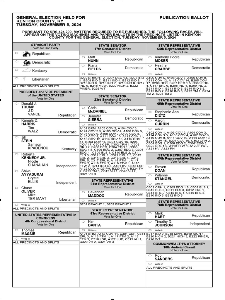 Kenton County Sample Ballot | PDF | Government | Elections