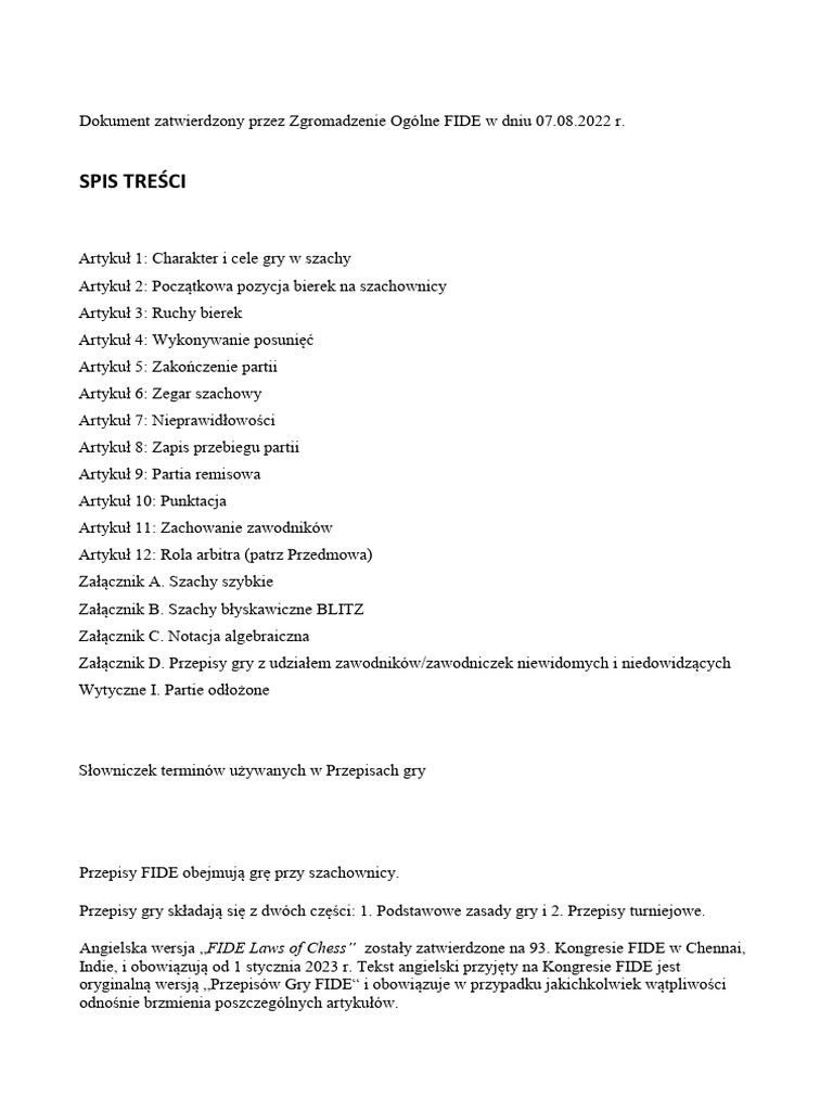 2023 Tlumaczenie FIDE Laws of Chess | PDF