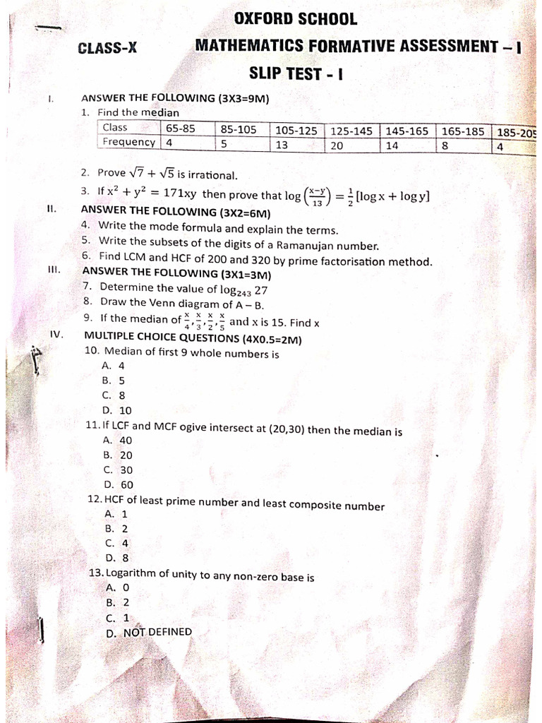 Slip Test 1 Question Paper | PDF
