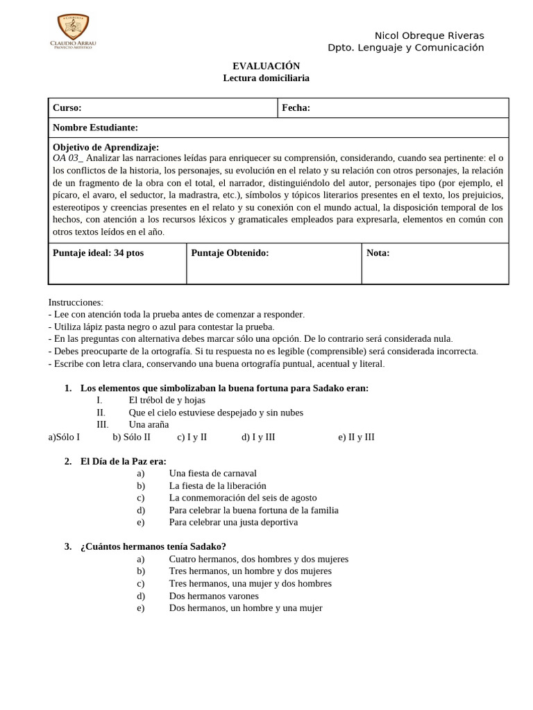 Prueb Lectur 6to | PDF