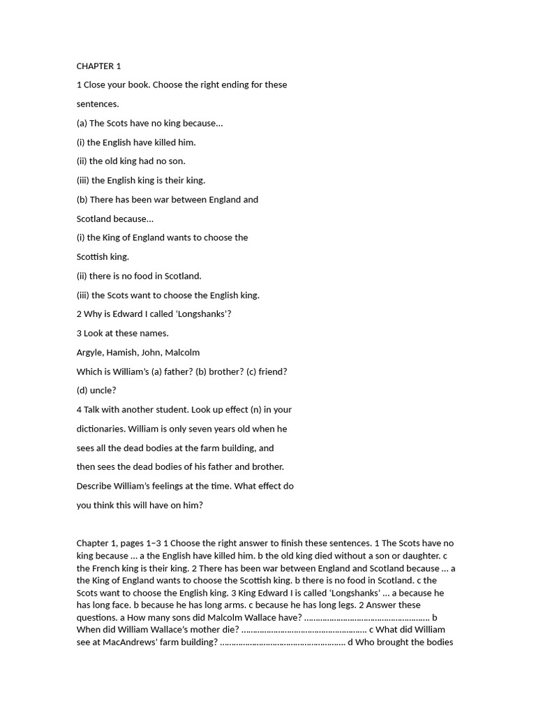 Examen de Chapter 1 Braveheart | PDF