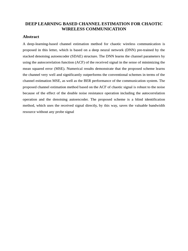 DEEP LEARNING BASED CHANNEL ESTIMATION FOR CHAOTIC WIRELESS COMMUNICATION | PDF | Support Vector ...
