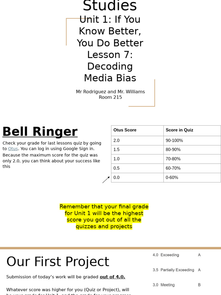 Unit 1, Lesson 8 - Decoding Media Bias (Project) | PDF
