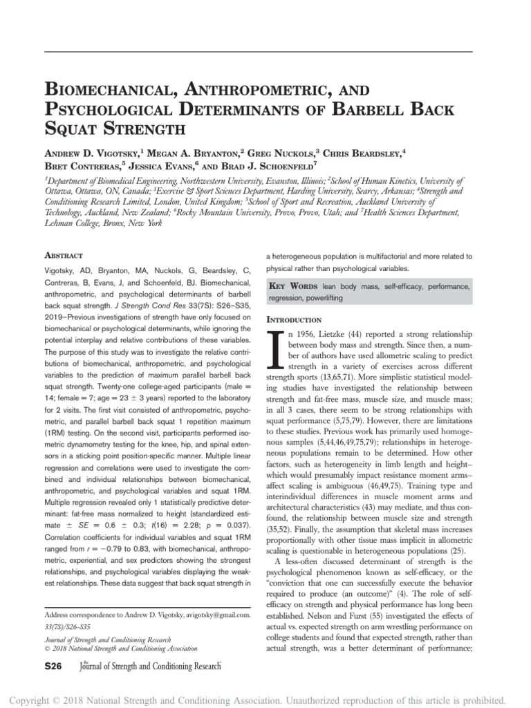 Biomechanical, Anthropometric, Psychological Determinants of Squat ...