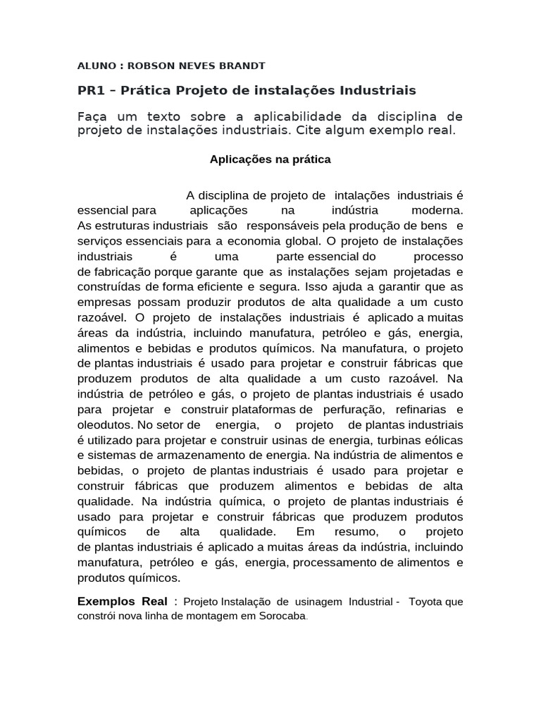 PR1 Projetos Industriais | PDF