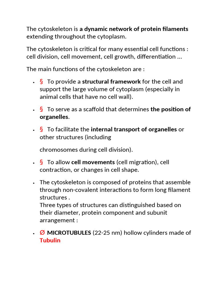 The Cytoskeleton Is A Dynamic Network of Protein Filaments Extending ...
