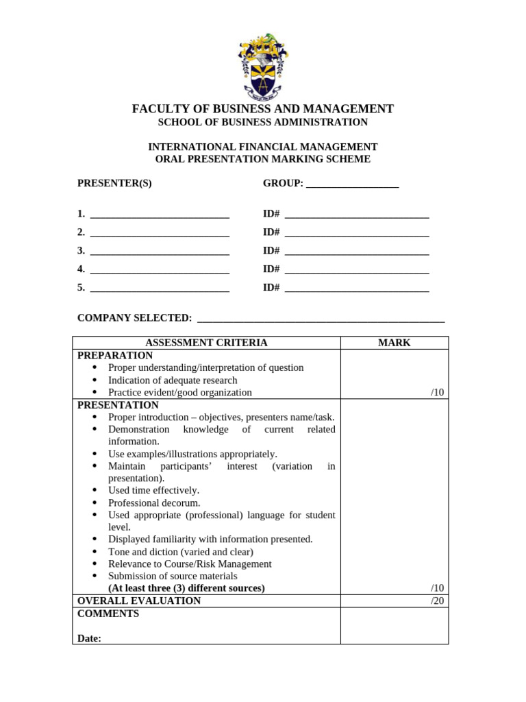 Group Presentation Marking Scheme | PDF | Career & Growth