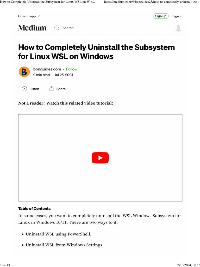 How To Completely Uninstall The Subsystem For Linux WSL On Windows - by Bonguides | PDF ...