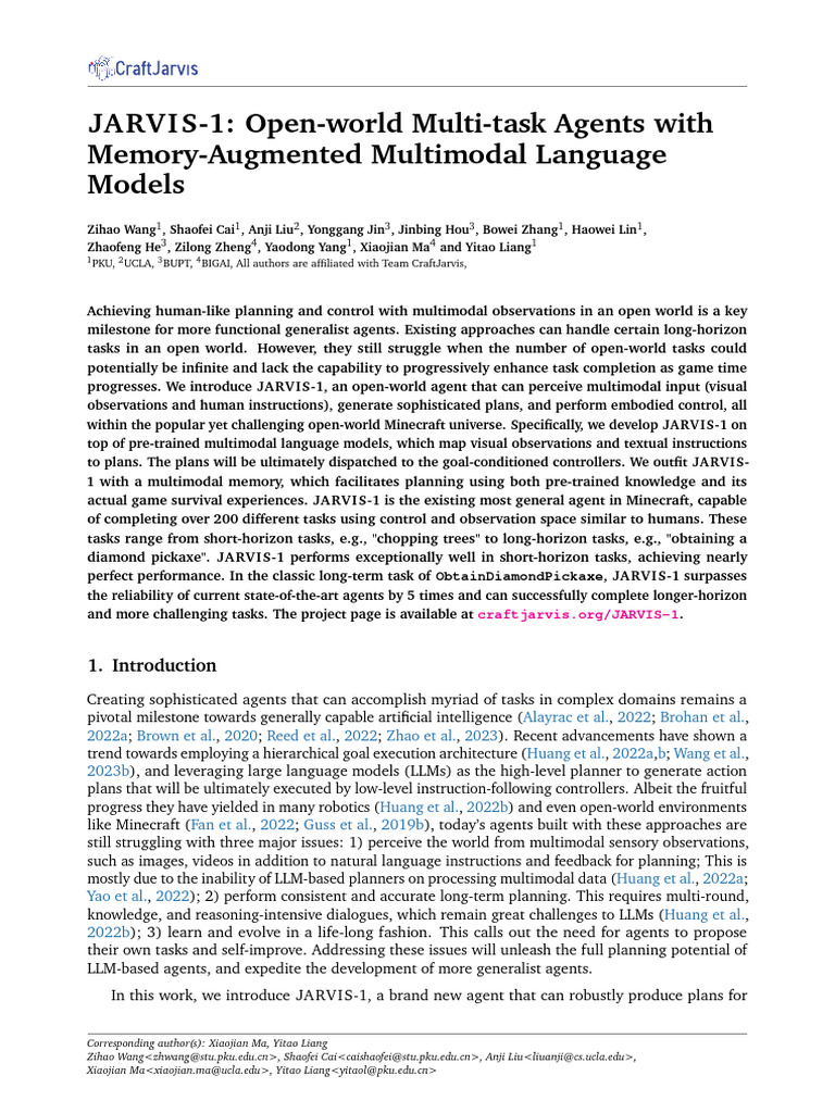 JARVIS-1: Open-World Multi-Task Agents With Memory-Augmented Multimodal ...