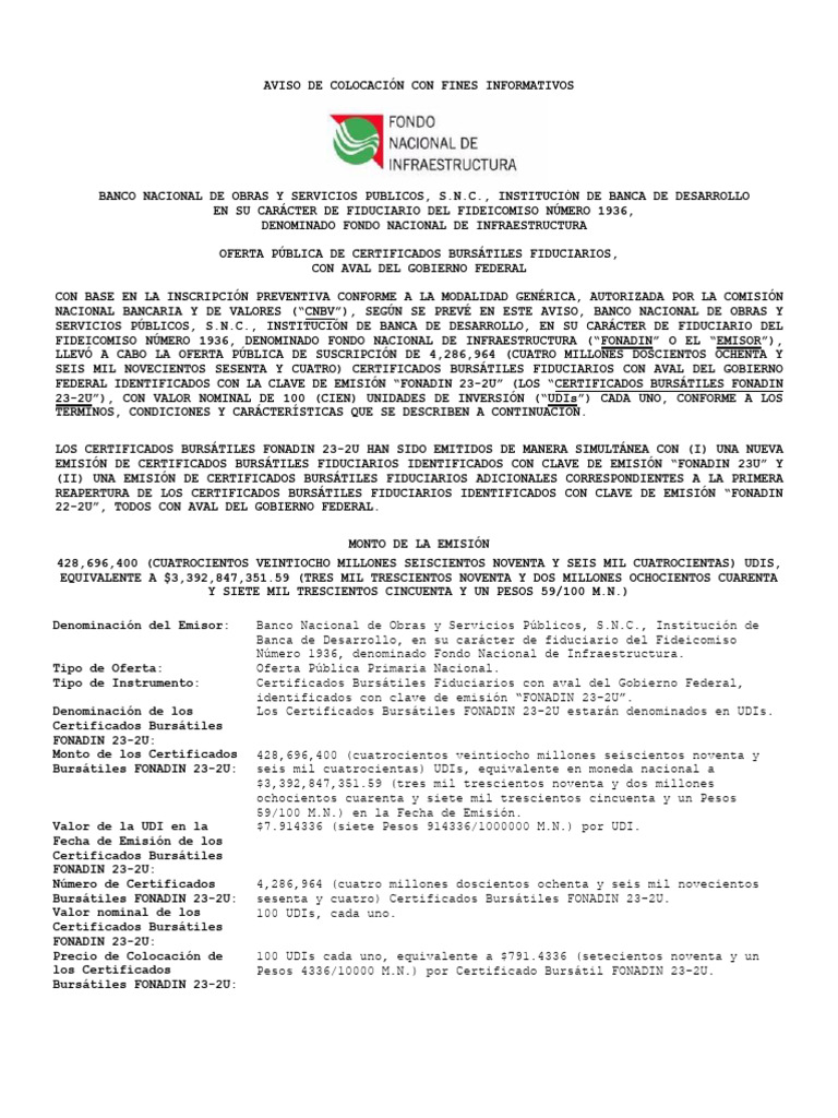 FONADIN - 23 Colocacio - N - 23-2U | PDF | Bolsa | Interés
